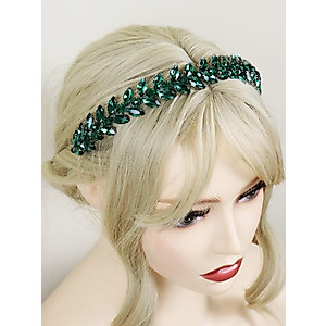 Brihasory Green Rhinestone Headband Wedding Hair Accessories for Brides Tiaras for Women and Girls Goddess Costume Hair Decoration Party Prom Bridesmaid Gifts