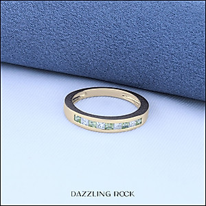 Dazzlingrock Collection Princess Cut Peridot & White Diamond Ladies Wedding Band Stackable Ring in 10K Yellow Gold, Size 4