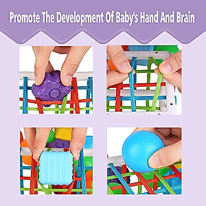 Ingooood Baby Shape Sorting Toy,Sensory Sorting Bin with Elastic Bands,Montessori Toys for 1-3 Year Old (Classic-12 Piece)