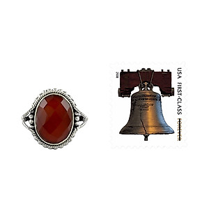 NOVICA Artisan Handmade Carnelian Cocktail Ring Artisan Crafted Sterling Silver Jewelry Red Single Stone India Marsala Birthstone [crownbezel 0.8 in L x 0.7 in W x 0.3 in H Band Width 2 mm W] ' Sun