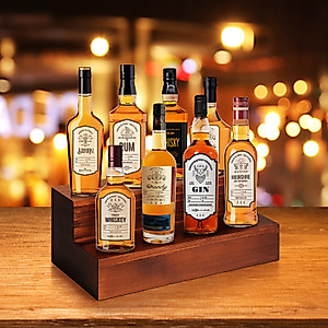 B4Life Liquor Bar Bottle Display Shelf, 2 Tier Real Wood Bar Shelves for Liquor Bottles, Bar Shelf for Liquor, Liquor Shelf for Home Bar Liquor Shelves Bottle Display (2 Pack)