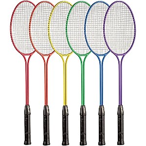 Champion Sports Tempered Steel Twin Shaft Badminton Rackets with Steel Coated Strings - Set of 6 Colors