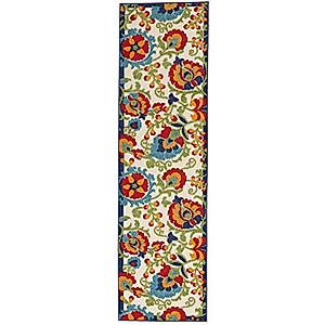 Nourison Aloha Indoor/Outdoor Multicolor 2' x 6' Area-Rug, Easy-Cleaning, Non Shedding, Bed Room, Living Room, Dining Room, Deck, Backyard, Patio (2x6)
