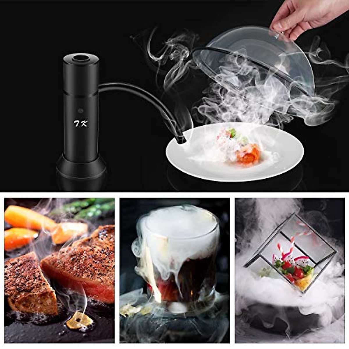 TMKEFFC Smoking Gun Portable Smoker Infuser, Handheld Cocktail Smoke Food Smoker for Meat, Sous Vide, Drinks, Cheese, Cup Cover and Wood Chips Included, Black