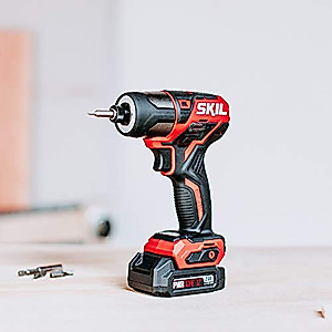 SKIL 2-Tool Drill Combo Kit: PWR CORE 12 Brushless 12V 1/2" Cordless Drill Driver & Brushless 1/4" Hex Cordless Impact Driver, Includes 2.0Ah Lithium Battery & PWR JUMP Charger - CB742901, Red