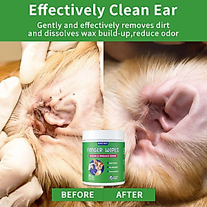 GJYC PET Ear Finger Wipes for Dogs & Cats - Natural Ingredients Gently Remove Ear Wax, Debris - Soothes & Deodorizes - Relieve Ear Itching & Inflammation with Aloe, 55 Count