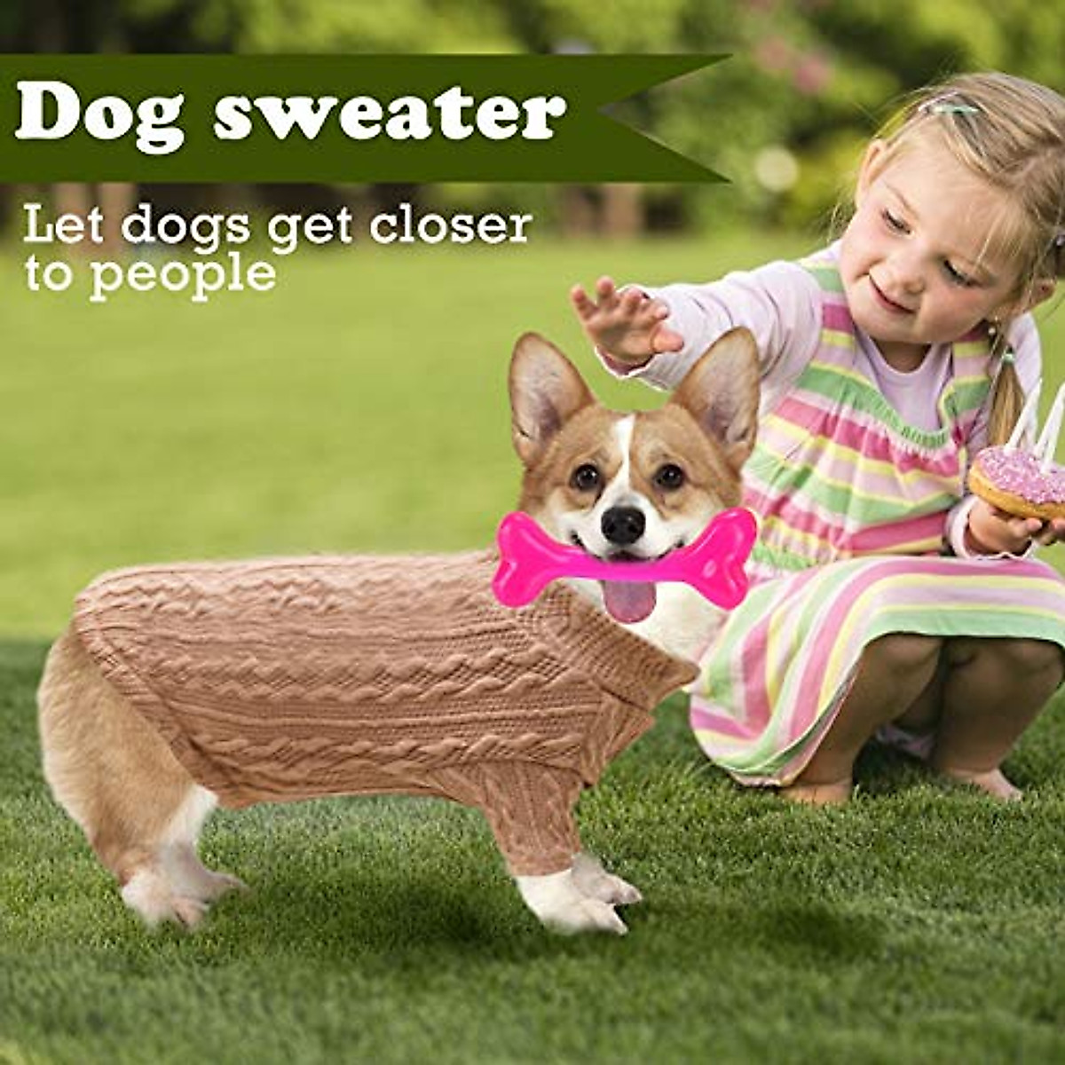 KONUNUS Knitted Small Dog Sweater Warm Dog Jumper Coat Puppy Winter Clothes for Dogs Cats, Khaki