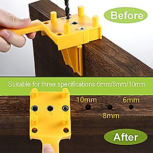101 Pcs Handheld Woodworking Dowel Jig Kit Wood Dowel Drilling Guide Set for 1/4, 5/16, 3/8 Inch Drill Guide Metal Sleeve with Wood Dowel Pins Drill Bit Dowel Joints Drilling Guide Tools(Yellow)