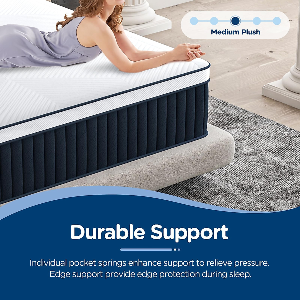 DIGLANT Queen Mattress, 14Inch Medium Plush Supportive Memory Foam Hybrid Mattress, Pressure Relief 7-Zone Individual Pocket Springs Queen Size Mattress in a Box, CertiPUR-US Certified, 60"*80"