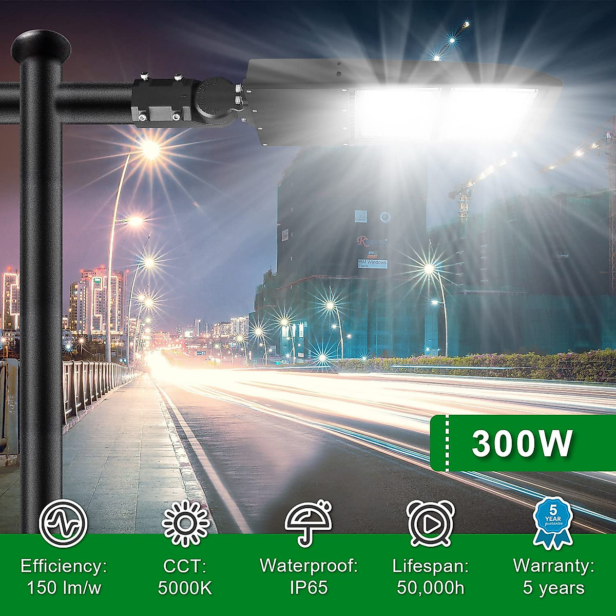 OSTEK 300W LED Shoebox Street Lighting 42000LM LED Area Pole Fixture for Parking Lot Lighting IP65 Outdoor Commercial Area Road Lighting 5000K 100-277V DLC UL