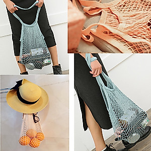 YEKEYI 2Pcs Portable Reusable Mesh Cotton Net String Bag Organizer Shopping Tote Handbag Fruit Storage Shopper NEW (BLACK,BEIGE)