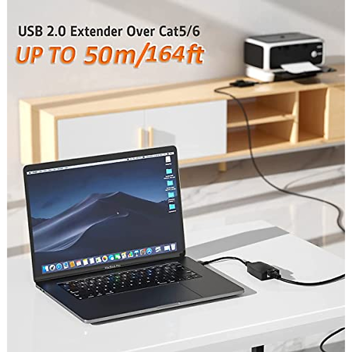 USB Extender Over RJ45 Cat 6/5/5e Adapter, RJ45 Ethernet Splitter to USB Extension UP to 50m/164ft, Compatible with Computers, Mobile Phones, Mice, Keyboards, U Disks, Printers, Cameras