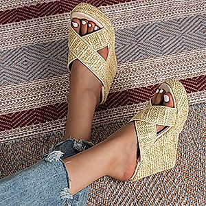 sckarle Sandals for Women,Casual Summer Slides Sandals,Open Toe Espadrille Wedge Sandals,Cross Strap Backless Sandals
