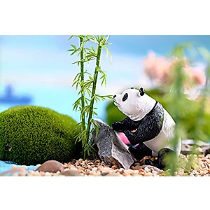 Tonnier 4 pcs Resin Mini Panda Set,Micro Landscape, Plant Pots,Miniature Figurines Kit for Fairy Garden,Succulent Pot,Doll House Decorations