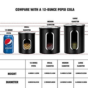 malmo Canisters Set, 3 Piece Food Container for Kitchen Counter Window with Fingerprint Resistance Lids, Black