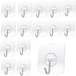 SZYIKUER Heavy Duty Adhesive Hooks 33 lb(Max) 15KG,Waterproof and Oilproof Reusable Seamless Hooks Heavy Duty Wall Hook for Kitchen Bathroom Office (Transparent Small 8 pcs)