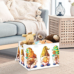 VIGTRO Large Collapsible Storage Bins with Lids Fall Gnomes Pumpkin, Autumn Themed Storage Baskets Organizer Containers with Handles for Home Bedroom Office
