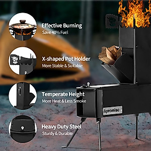 APROMISE Rocket Stove - Rocket Stove Wood Burning Portable with Free Carrying Bag and Fire Poker | Rocket Stove for Cooking, Hunting, Fishing, Picnic, Camping, BBQ | Collapsible
