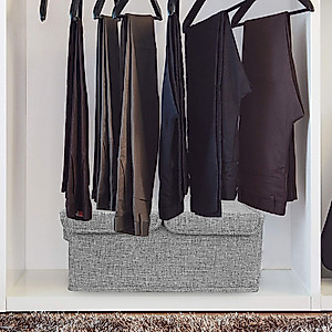 Holulo 2 Pack Fabric Storage Boxes with Removable Divider ,Collapsible Cotton Linen Storage Bins Organizer Containers Baskets Cube with Lids and Handles for Clothes Books Toys Closet Shelves Organiser, Grey