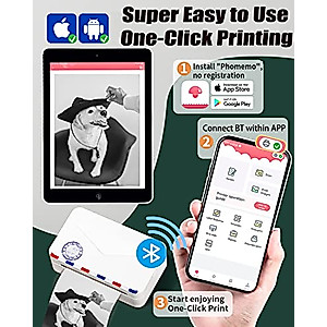 Memoking Thermal Mini Printer - 3" Photo Sticker Printer Machine with Tape 1Roll, M03AS Inkless Bluetooth Printer for Phone&Pad, HD 305DPI Mini Sticker Maker Machine Printer for Photo,Note,Memo Labels