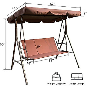 Walsport Outdoor Swing Chairs for Adults Patio Swings with Canopy 3 Person Seating Chair Porch Swing with Stand and Chair Cushion Steel Frame Outdoor Glider Hammock Bench Swing Backyard Furniture