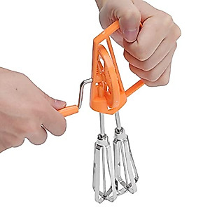 Rotary Egg Beater, Hand Crank Handheld Mixer Stainless Steel, Portable Mixer with Plastic Handle Small Hand Mixer Manual Hand Mixer for Kitchen Cooking(Orange)