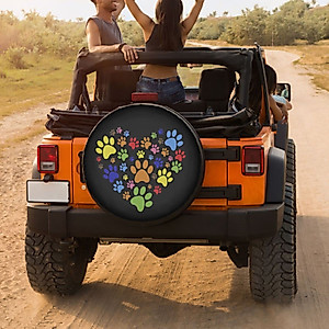 KiuLoam Cat Dog Paws Heart Print Spare Tire Cover Polyester Universal Sunscreen Waterproof Wheel Covers for Trailer Rv SUV Truck and Many Vehicles (17" for Diameter 31"-33")