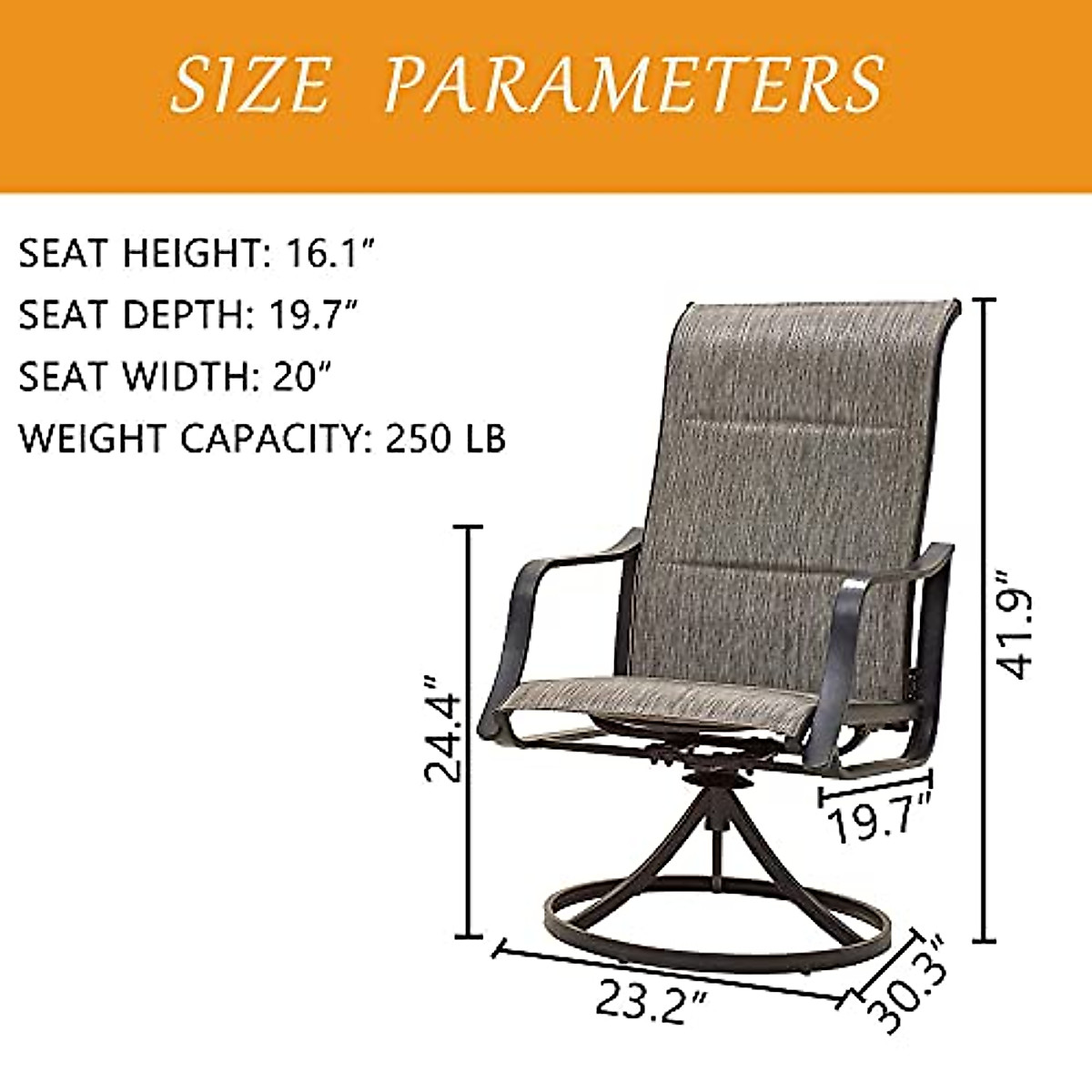 LOKATSE HOME Outdoor Patio Dining Chair Swivel Sling Rocker Set with Steel Metal Frame (Set of 2), Grey