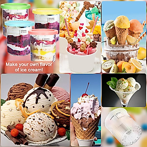 RYSIMWU For Ninja Creami Deluxe Pints and Lids 4 Pack, NC500 NC501 Ice Cream Pint fit for Ninja Delux Ice Cream Maker, 24 oz. food container for Ninja Creami Deluxe (Blue,Pink,Yellow,Green)