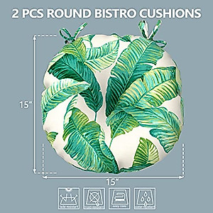 LVTXIII Outdoor All Weather Bistro Seat Cushions, Comfortable Fluffy Tufted Patio Chair Cushions Round 15"x15"x4" Set of 2 for Home Garden Furniture, Swaying Palms Capri