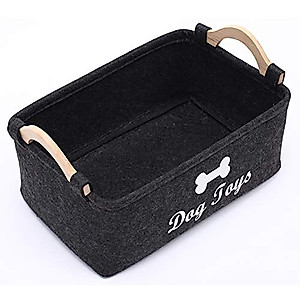 Xbopetda Fiber Soft Felt Dog Storage Basket Bin Organizer - with Wooden Handle - Pet Supplies Storage Basket/Bin Kids Toy Chest Storage Trunk-Dark Grey