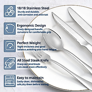 Eisinly 20-Piece Silverware Set Service for 4, Food Grade Stainless Steel Flatware Cutlery Set Kitchen Utensils Set with Steak Knives For Home Restaurant Hotel, Mirror Polished