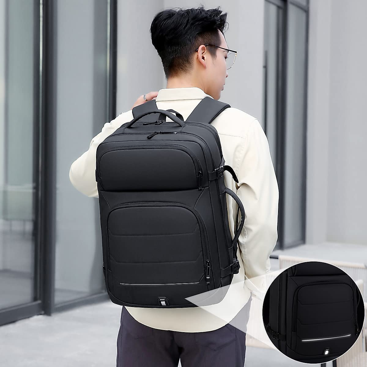 32L Travel Laptop Backpack for Men Fit 16 Inch Notebook, Flight Approved Carry On Suitcase Backpack, Expandable Large Luggage Backpack Water Resistant Weekender Overnight Daypack, Black