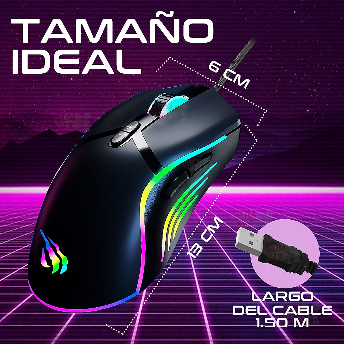 Slim Company Mouse Gamer USB Wired 7 Buttons 6400dpi Havit Ms1026 RGB