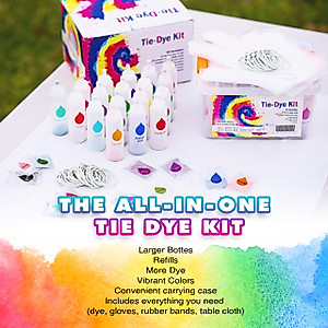 Tie Dye Kit for Kids and Adults - Easy DIY Tie Dye Party Kit with 18 Colors, Fabric Dye Refills, Rubber Bands, Gloves, Table Cover + More Supplies - Fun-at-Home Holiday or Birthday Gift (Rainbow)