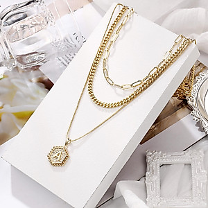 Layered Gold Necklace for Women, 14K Gold Plated Initial Necklaces Paperclip Link Chain Necklaces for Women Girls Dainty Initial A Necklaces for Women Gold Necklace for Women Gold Jewelry for Women