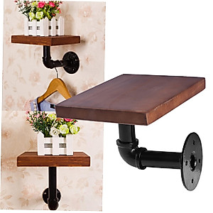 LIFKOME 3pcs Industrial Floating Wall Shelves Wall Mounted Shelves Floating Shelves Wall Mounted Floating Wood Shelves Wall Hanging Wall Mounted Plant Holder Shelf Metal Wooden Iron Tube