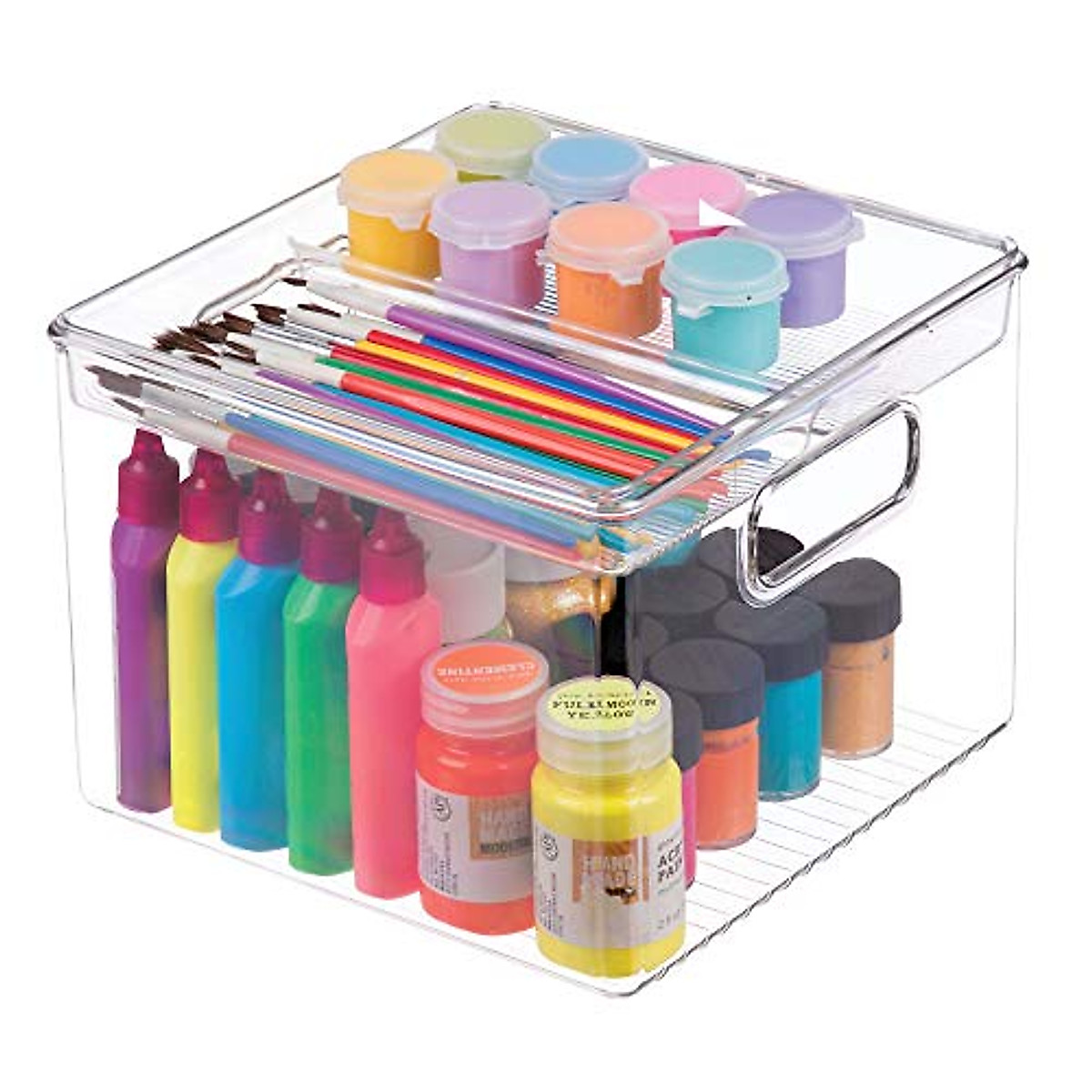 iDesign InterDesign Kitchen Bin with Removable Divided Tray for Food Storage-Clear Fridge Binz 2 Piece, 8 x 8 x 6, Small