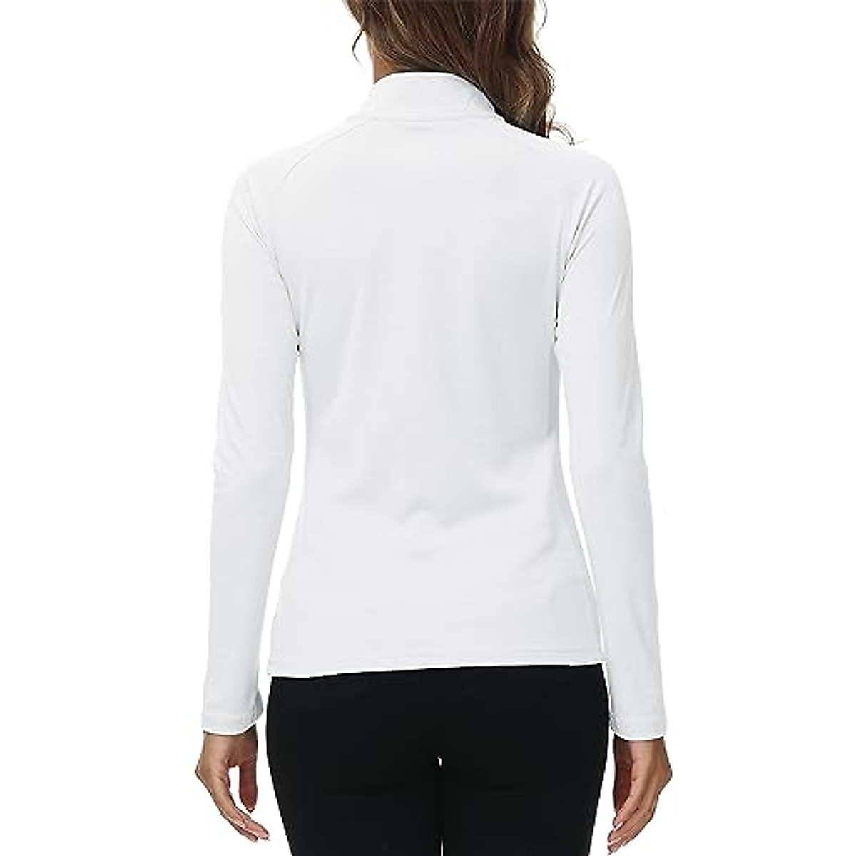 MoFiz Golf Shirt for Women Long Sleeves UV Protection Zip-up Female Biking Shirt Womens Daily Wear Tops White M