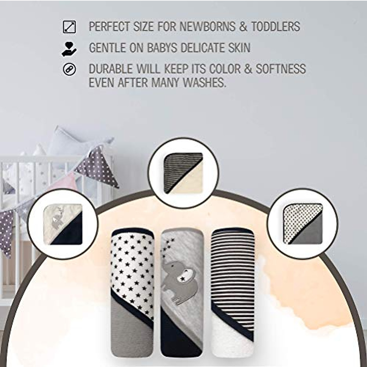 MODERN BABY 3 Pack Hooded Baby Bath Towel Set for Newborns Infants & Toddlers, Boys & Girls Baby Hooded Towels