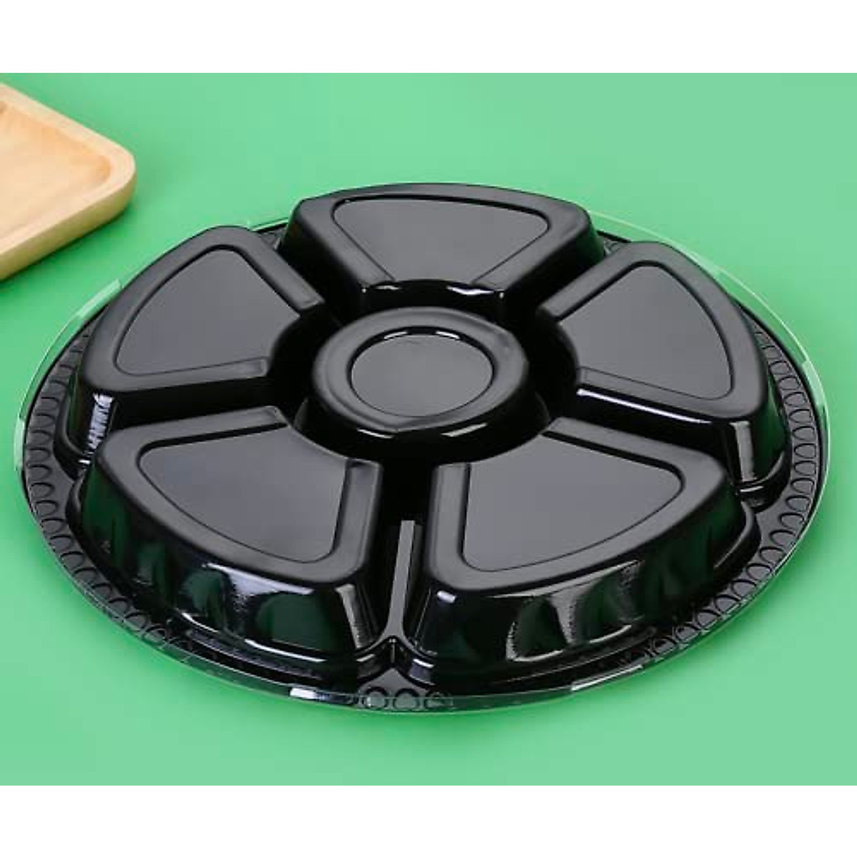 Yuxitia 12pcs Round Appetizer Serving Trays with Lids 12.6 Inches Veggie Fruit Trays Disposable Food Storage Containers 6 Divided Compartments Serving Containers Veggie Trays Party Buffet Picnic…