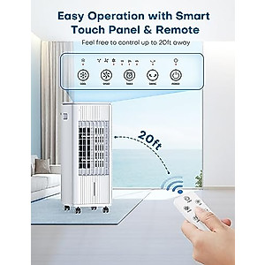 TEMEIKE 3-IN-1 Evaporative Air Cooler, Swamp Cooler Air Conditioner Portable for 1 Room w/Remote, 3 Speeds & 2 Modes, 70° Oscillation & 7H Timer, Windowless Evaporative Cooler for Indoor Office Home