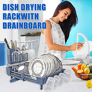 DOFIMATE Expandable Dish Drying Rack,Dish Racks with Drainboard,Multifunctional Stainless Steel Dish Rack for Kitchen Counter