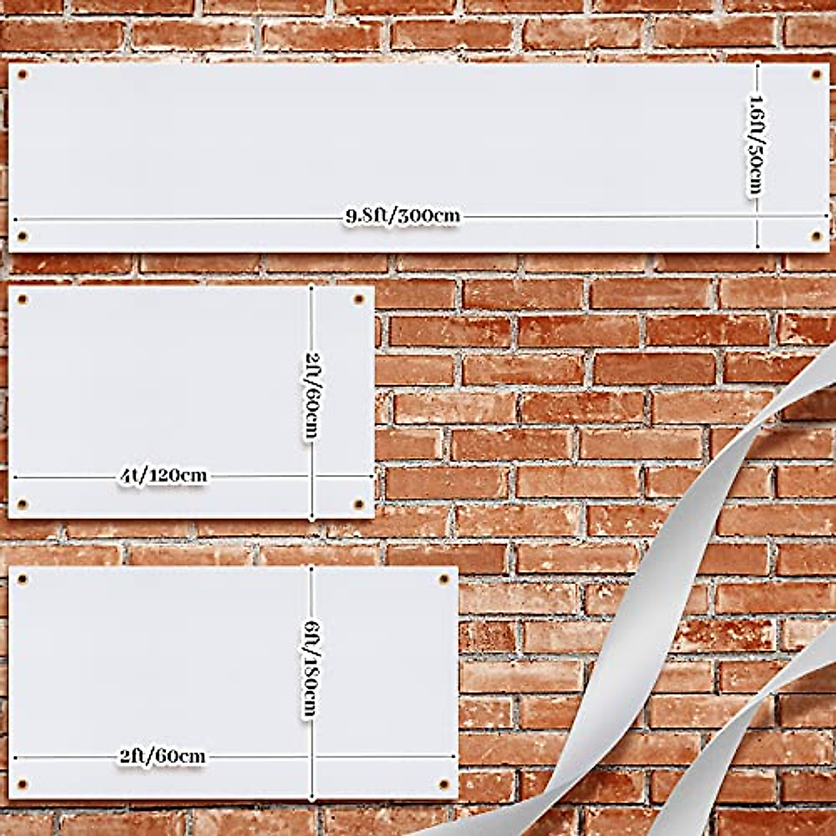3 Pieces Blank Banners Large Signs 2 x 4 Ft 2 x 6 Ft 1.6 x 9.8 Ft Polyester Oxford Cloth Banner DIY White Blank Banner with Hanging Rope for Indoor Wall Outdoor Party Business Office, Easy Hanging