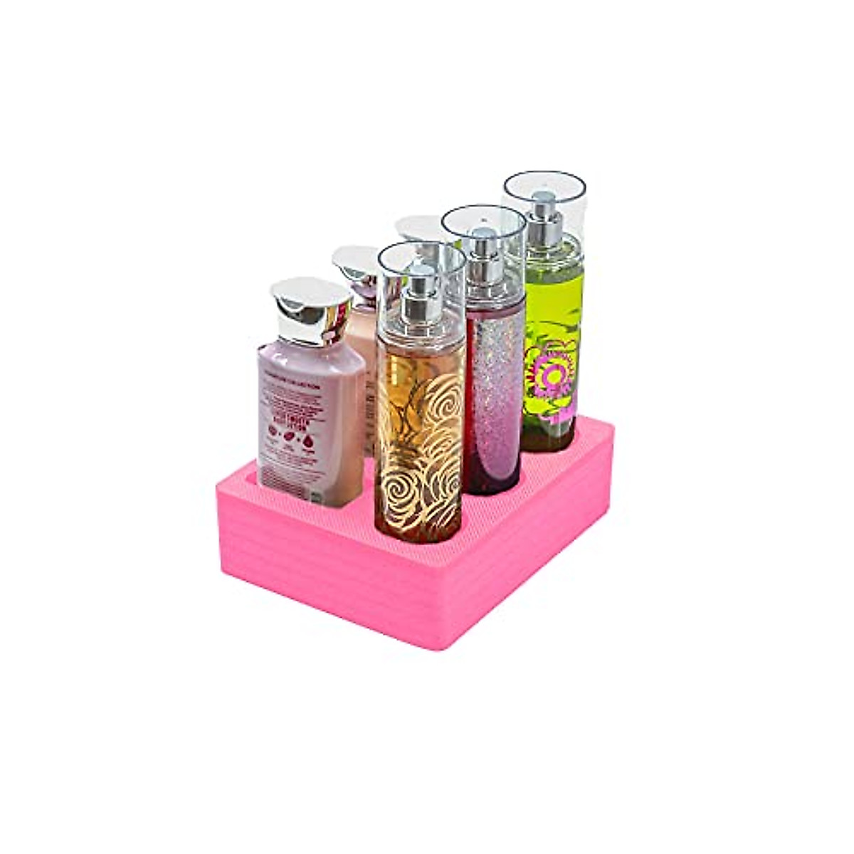 Polar Whale 2 Lotion and Body Spray Stand Organizers Tray Pink Durable Foam Washable Waterproof Insert for Home Bathroom Bedroom Office 7.5 x 6 x 2 Inches 6 Slots 2pc Pair Set