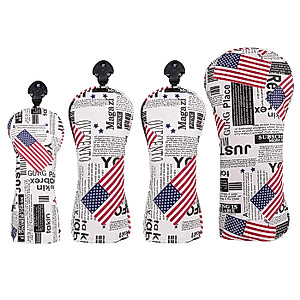 Golf Builder 4pcs/Set USA Stars and Stripes Newspaper Print Golf Club Driver Fairway Wood Hybrid Head Covers 1 3 5 UT Covers