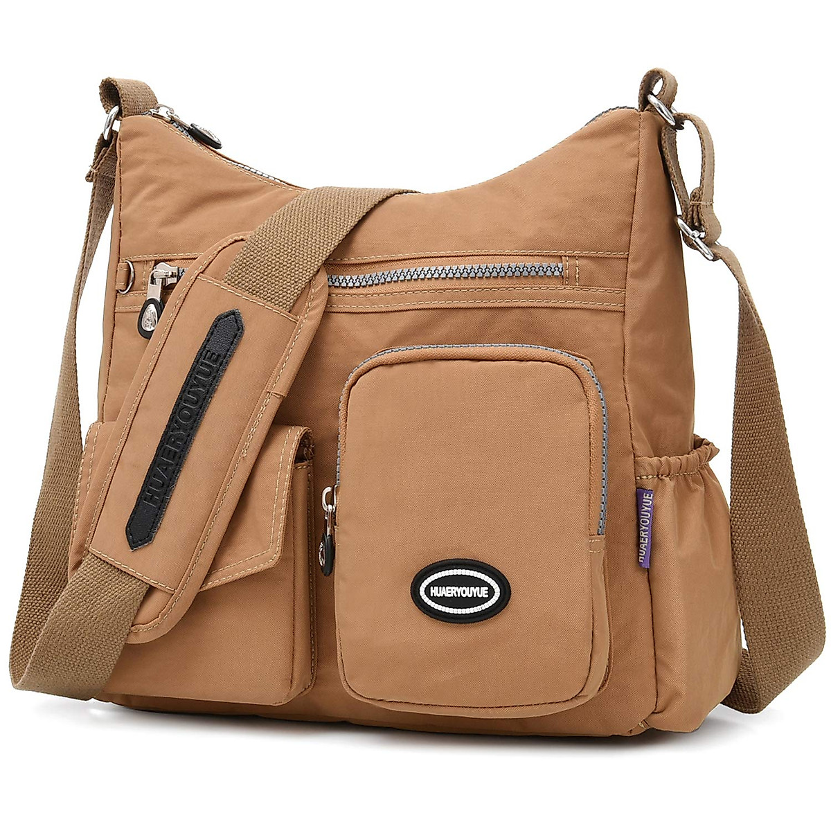 Nylon Crossbody Bag for Women,Multi Pockets Crossbody Purses,Water Resistant Shoulder Bag Travel Purses and Handbag Pocketbooks (Khaki)