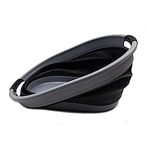 SAMMART 28L (7.4 gallon) Collapsible Plastic Laundry Basket-Oval Tub/Basket - Portable Washing Tub-Space Saving Laundry Hamper, Water capacity: 22L (5.8 gallon) (1, Dark Grey/Black)
