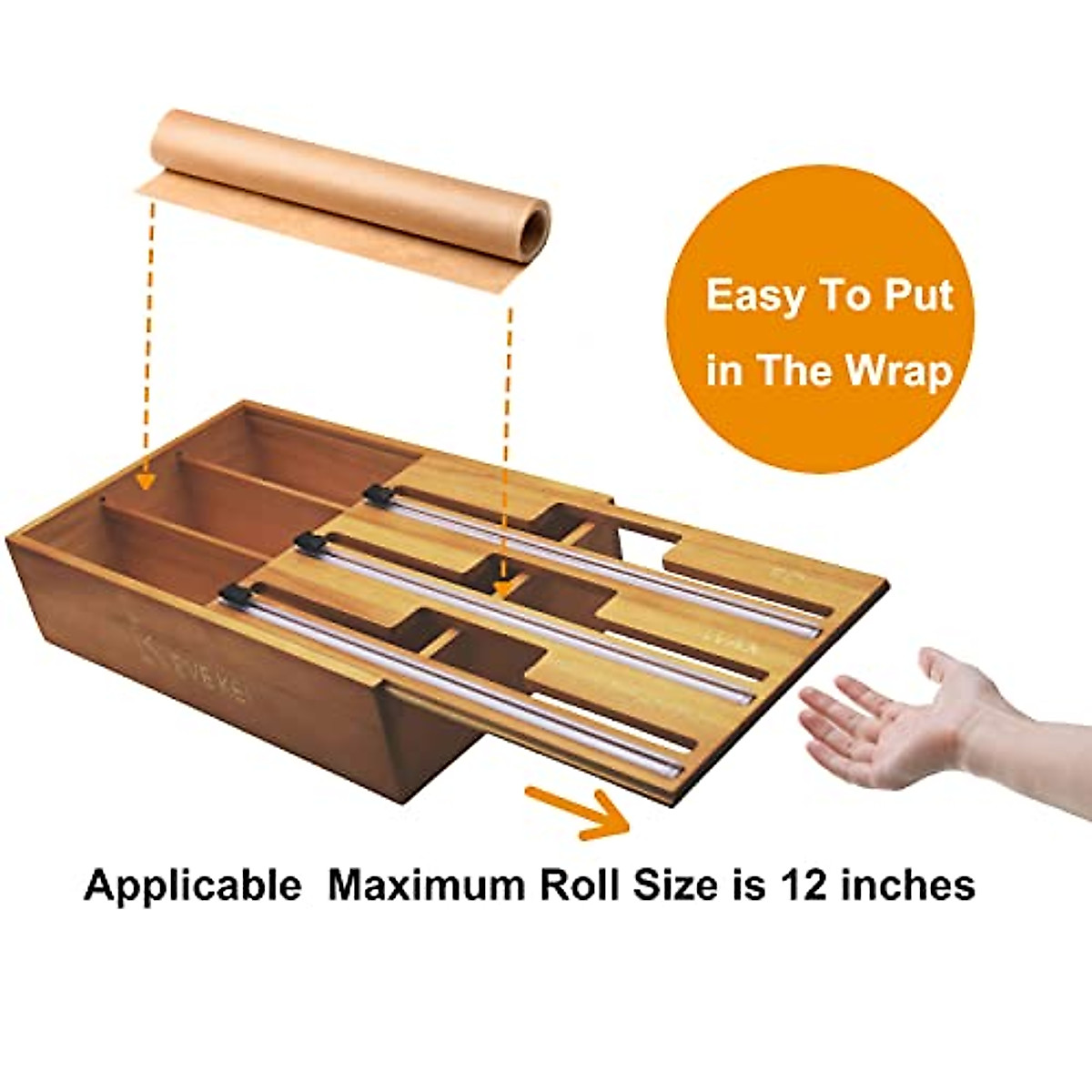 EVEKEI Foil and Plastic Wrap Organizer with Cutter, 3 in 1 Plastic Wrap Dispenser with Cutter, Aluminum Foil Organization and Storage, Saran Wrap Dispenser for Kitchen Wrap Organizer Fits 12" Roll