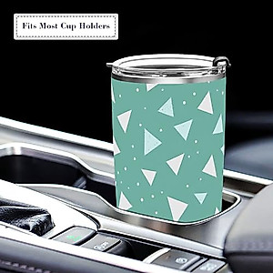 Green Cute Triangle Stainless Steel mugs for hot and cold with Straw Leak Resistant Flip travel mug for Water, Iced Tea or Coffee reusable insulated tumbler 20 OZ